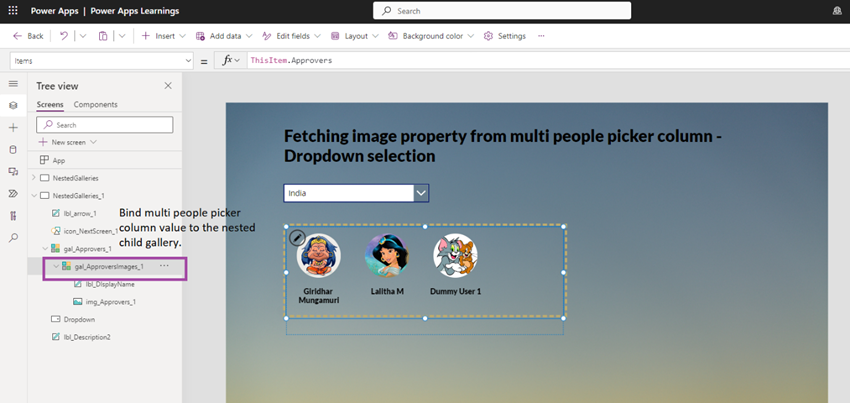 Power Apps - Fetch Image Property From Multi People Picker Column Based On Dropdown Selection